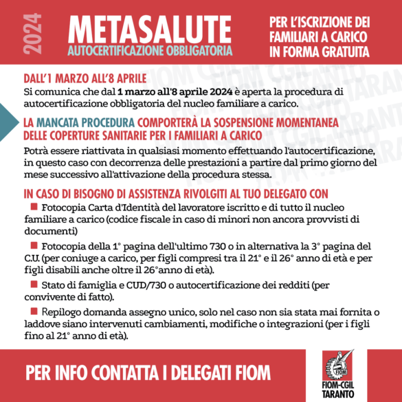 Metasalute: autocertificazione familiari a carico - Fiom Cgil Taranto